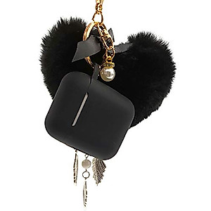 Silicone Skin and Cover Case Adorable Anti-Loss Replacement Fits for Apple AirPods 2/1 Charging Case Drop Proof Airpod Case with Elegant Fluffy Heart Shaped Fur Ball Dream Catchers Keychains