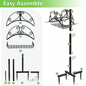 Helhom Garden Hose Holder Freestanding, Water Hose Holders with Storage Basket Detachable Garden Hose Stand Heavy Duty for Outside Lawn Yard