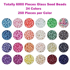 EuTengHao 6000pcs Glass Seed Beads Small Craft Beads for DIY Bracelet Necklaces Crafting Jewelry Making Supplies with Two 0.8mm Clear Bracelet String (4mm, 250 Per Color, 24 Colors)