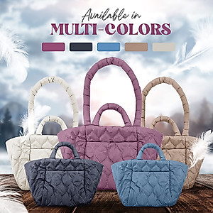 Women Puffer Tote Bag Soft Quilted Shoulder Bag Padded Handbag Bolso Mano Mujer acolchado (Lavender)