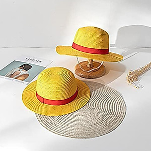 Yofuhope Straw Hat Luffy Hat Cospaly Hats Halloween Performance Costume Party Straw hat for Men Women Kids Yellow Strawhats Summer Hat (01Yellow)