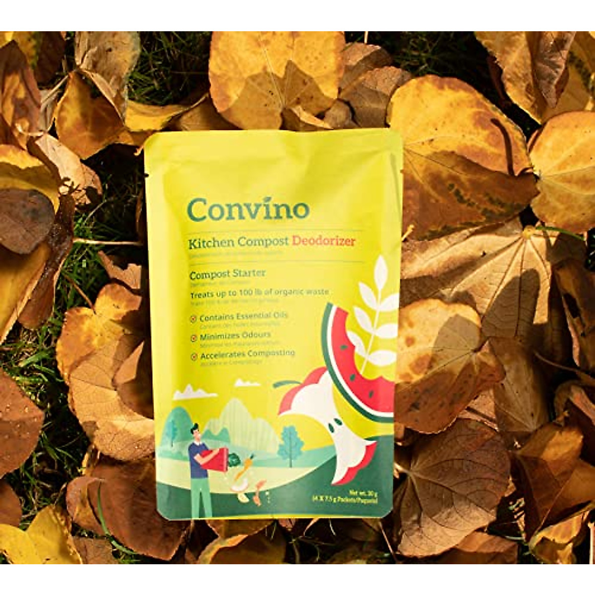 Convino: A Compost Starter/Accelerator Which Help to Reduce Kitchen Waste Odor and Convert Yard Waste to Fertile Humus for All Composting Systems. Comes in 1 Package That Contains 4 Packets Inside