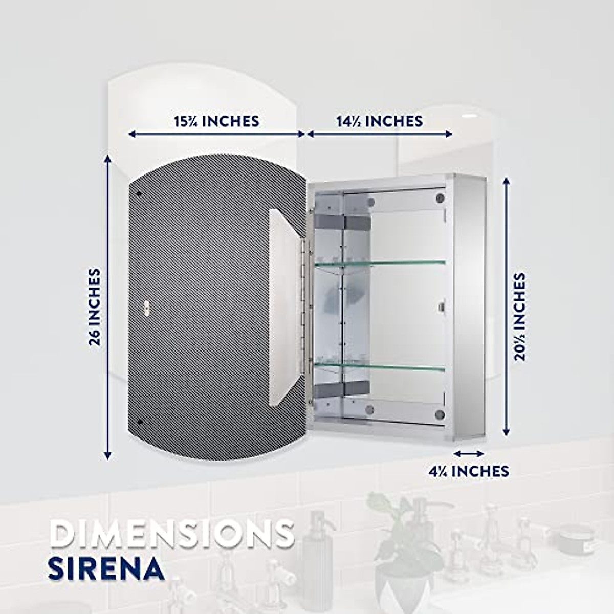 Croydex Sirena, Recessed or Surface Mount, Hang 'n' Lock Easy Installation Medicine Cabinet, 16W x 26H, Aluminum