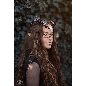 MOSTORY Handmade Dark Fairy Crown Black Butterfly Headpiece Woodland Elf Circlet Gothic Floral Tiara Headband for Women Girls Cosplay Wedding Birthday Renaissance Halloween