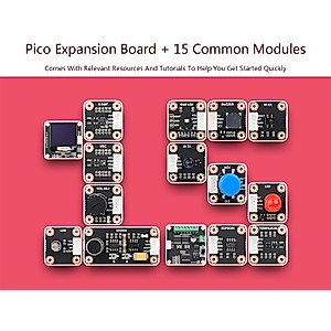 for Raspberry Pi Pico W, Raspberry Pi Pico W Sensor Kit with Expansion Board and Raspberry Pi Pico W with Pre-Soldered Header and RGB LED,Motor Driver,etc,15 Detachable Sensors, All-in-One Design