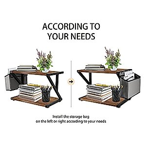 Y&ME YM Desktop Printer Stand with Storage Bag, 2 Tier Desktop Organizer Shelf, Rustic Wood Printer Table with Adjustable Anti-Skid Pads, Under Desk Printer Shelf for Fax Machine, Scanner, Files