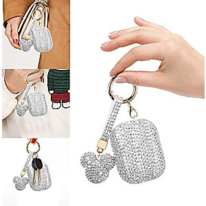 Luxurious Shining Rhinestone Diamante Apple AirPods Pro Case, Bling Sparkle Protective Cover Carrying Mickey Ball Keychain for Airpods Pro,Shockproof Anti-Scratch Anti-dust (Silver)