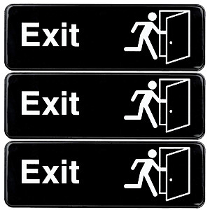 Excello Global Products Easy to Mount 9 by 3 in Informative Plastic Exit Sign with Symbols, Black, Pack of 3