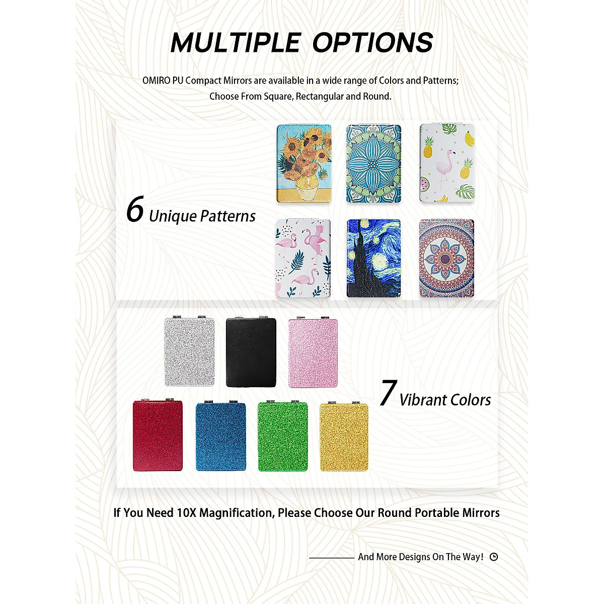 OMIRO Compact Mirror, Classical PU Leather 1X/3X Magnification, Pocket Ultra Portable for Purses and Travel (Black)