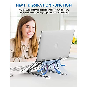 ZSIMC Laptop Stand, Adjustable Aluminum Foldable Portable Holder, Upgrade Whole Anti-Slip Silicone Pad, Laptop Riser for Desk Compatible with MacBook Air pro, iPad, Lenovo, 10-15.6” Laptop and Tablet