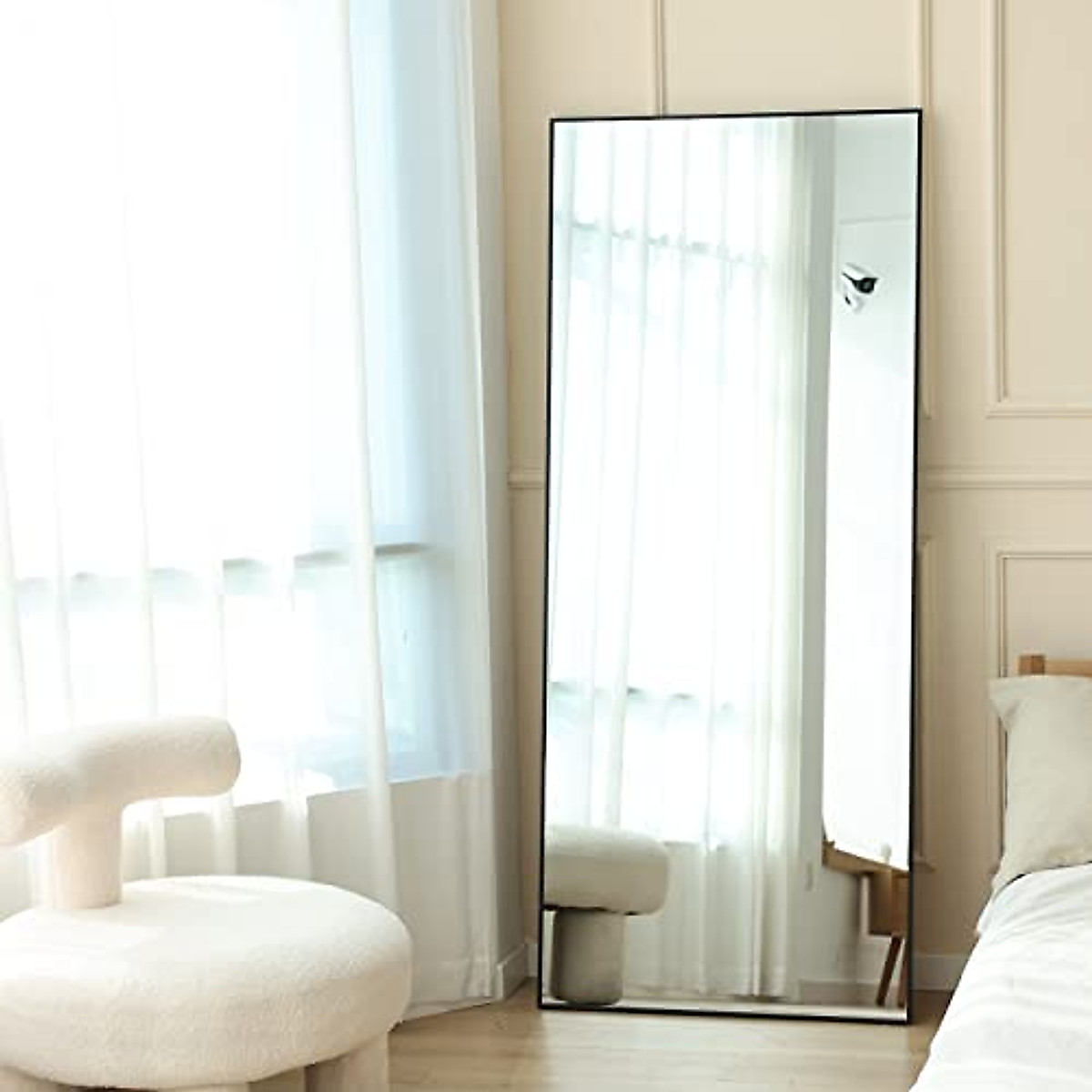 Koonmi 71"x31" Full Length Mirror Extra Large Floor Mirror Hanging or Leaning Against Wall Mounted Aluminum Alloy Dressing Rectangle Body Mirror Bedroom Burst-Proof Glass, Black