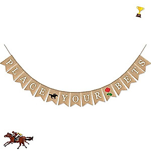 SWYOUN Burlap Place Your Bets Banner Kentucky Derby Party Supplies Horse Racing Mantel Fireplace Decoration