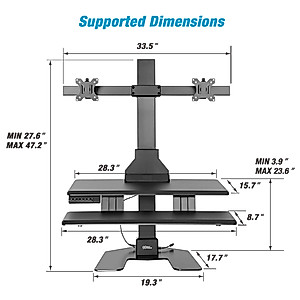 AVLT Dual 32" Monitor Electric Standing Desk Converter with Huge Keyboard Tray Extra Large 28"x 16" Spacious Tabletop Motorized Automatic Height Adjustable Sit to Stand Table Sturdy Small Footprint
