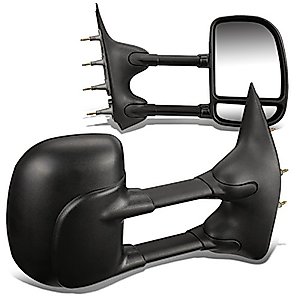 Pair of Black Textured Manual Telescoping Extenable Side Rear View Towing Mirrors Compatible with Ford E-Series 03-14