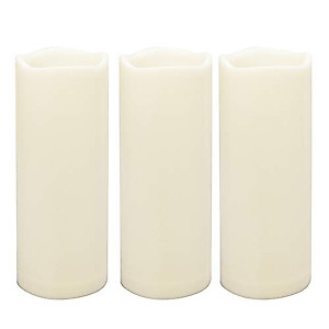 Large Outdoor Waterproof White Flameless Candles with Timer Big Battery Operated Plastic LED Pillar Candles for Garden Patio Home Wedding Party Decorations Flickering Electric Lights 3”x8” 3 Pack