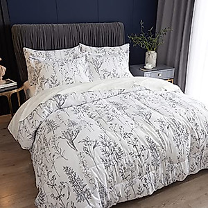 HYPREST Queen Bed in A Bag Comforter Set with Sheets, 7 Pieces White Floral Comforter Set Queen Soft Lightweight Breathable, Rustic Farmhouse Bedding Sets Queen All Season