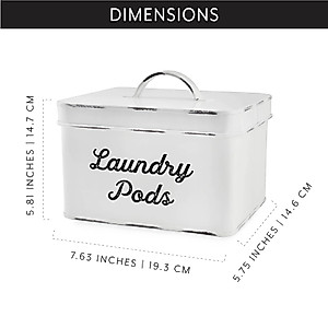 AuldHome Enamelware Laundry Pod Holder; Rustic White Laundry Pod Storage Container