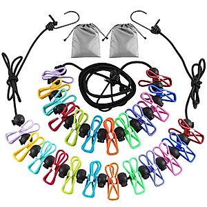 2 Pack Camping Clothesline Portable 12 Clothespins, Camping Accessories Travel Clothesline for Outdoor Indoor, Retractable Clothes Line Elastic Clothesline for Camper Hotel Room