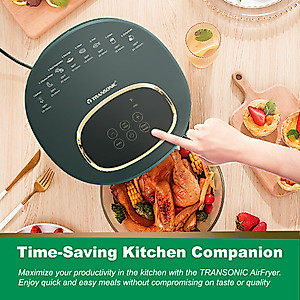 Transonic Glass Basket Air Fryer Oven, 4 Quart Non Toxic Non Stick Easy Cleaning Borosilicate Glass Basket, 8 Cooking Presets, Touch Digital Controls