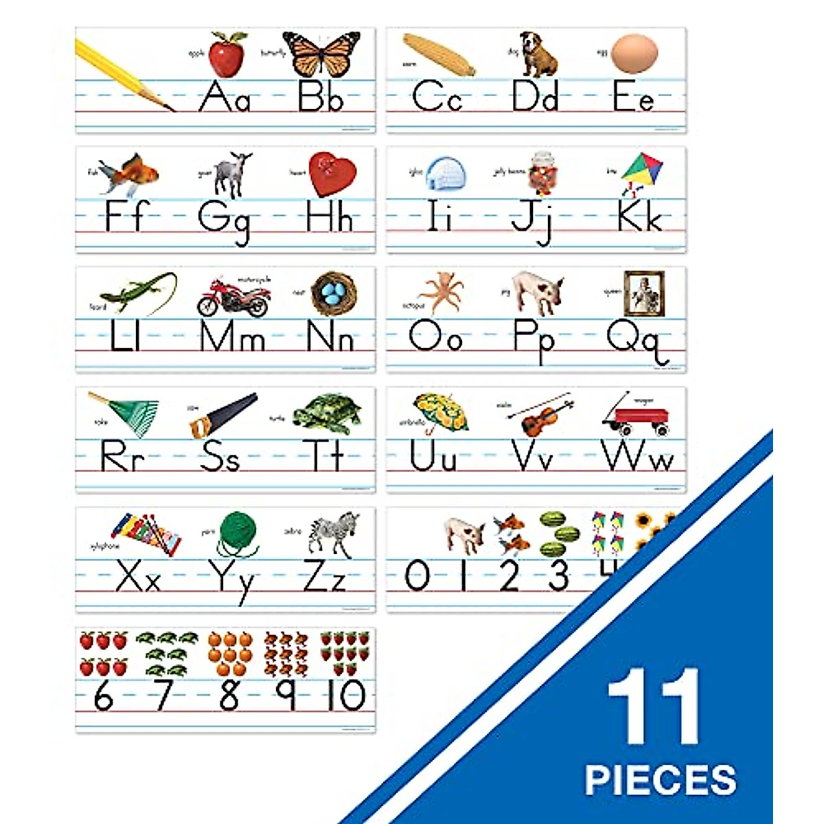 Carson Dellosa Alphabet and Number Line Bulletin Board Set—Alphabet Chart with Upper and Lowercase Letters, Numbers 0-10, Bulletin Board Decorations for Homeschool or Classroom Decor (11 pc)