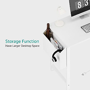 Lufeiya White L Shaped Computer Desk with Power Outlet Shelves, 40 Inch Small Corner Desk for Small Space Home Office, L-Shaped Desk PC Desks, White