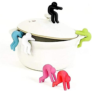 QBOMB Silicone Lid Lifters, 6PCS Spill-Proof Silicone Lid Lifters for Soup Pot,Pot Lid Lifts Creative Cute People Shape Kitchen Tools,Kitchen Tools Lid Stand