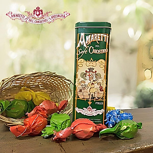 Amaretti del Chiostro Soft Cookies from Italy - Almond Sugar Cookies Individually Wrapped for Freshness - Traditional Italian Delicacies Gourmet Cookies & Gluten Free Snacks (Green Tower Tin, 6.35 oz)