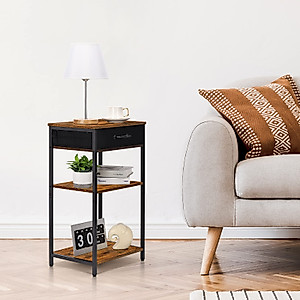 Printer Stand with Storage 3 Tier Home Printer Table with Drawers Multifunctional Under Desk Printer Shelf Holder Industrial End Table Nightstand for Fax Machine Scanner Files Brown