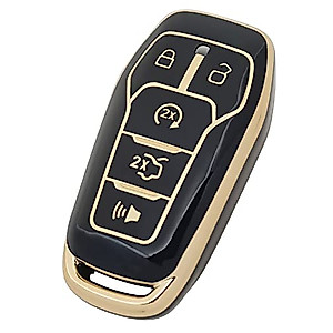 vurbemes 360 Degree Soft TPU Protector Key Fob Cover Case Compatible with Ford Explorer Mustang F150 Fusion for Lincoln MKZ/MKC/MKX(FCC ID:M3N-A2C31243300 P/N:164-R7989) 5 Buttons (Black)