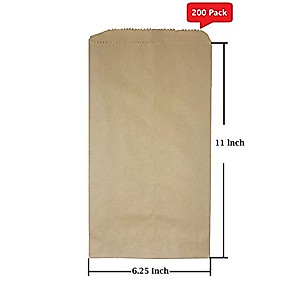 Royal7 200 Pack 6.25" x 11" Inches Brown Kraft Paper Bags, Arts Sewing Crafts Cellophane Wrap Flat Merchandise Bags