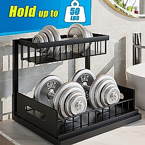 Statiem Under Sink Organizer, 2-Tier Under Sink Organizers and Storage Stainless Steel Drill-Free Rustproof Pull Out Cabinet Organizer for Bathroom Kitchen Organizers and Storage