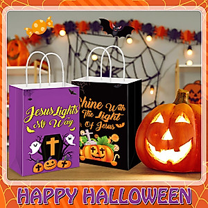 Funnymoom 24 Pcs Christian Halloween Bags with Handle Gift Pumpkin Religious Halloween Trick or Treat Candy Bags Paper Halloween Party Favor Bags Decoration Supplies Goodie Bags for Party Favor