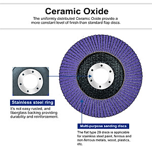 Sali 20 Pack Ceramic Flap Disc 60 Grit 4.5" x 7/8 Inch Sanding Disc Bevel Type #29 Premium and Industrial Grade Angle Grinder Grinding Wheel High Performance Edge Grinding Purple