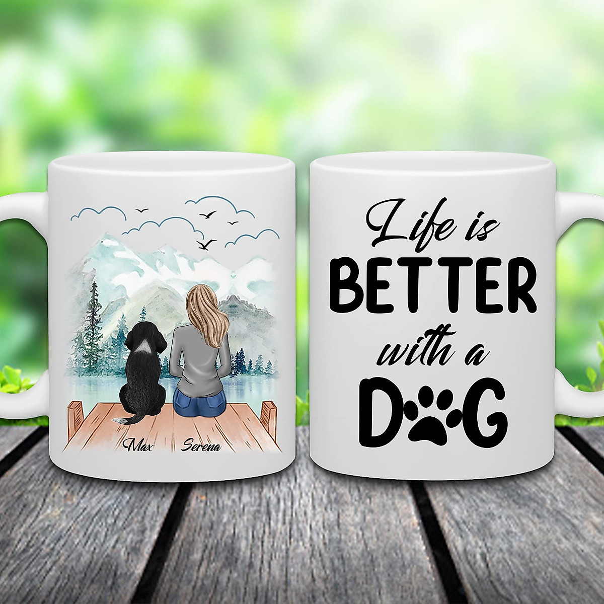 WHIDOBE Personalized Dog Mug - Life is Better with a Dog (Girl - Dog) - 11oz, 15oz Custom Dog Coffee Mug for Dog Lover, Two-tone Dog Mom Mug for Women - Personalized Dog Gifts for Dog Lovers