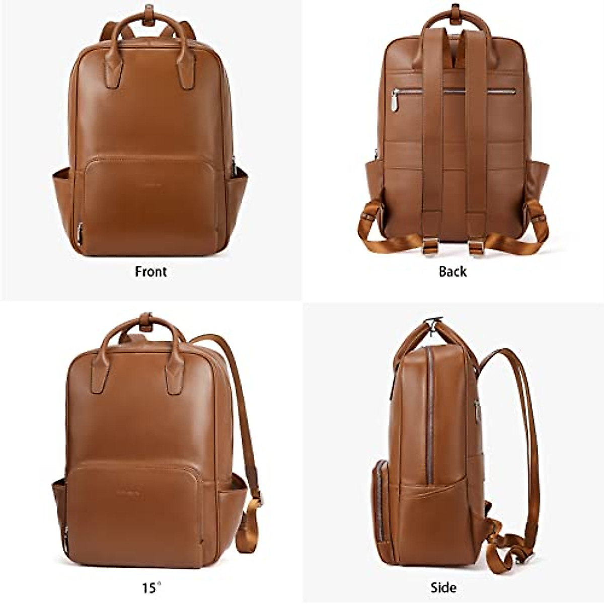 BOSTANTEN Laptop Backpack for Women 15.6 inch Computer genuine leather backpack purses College Travel Daypack large satchel Brown