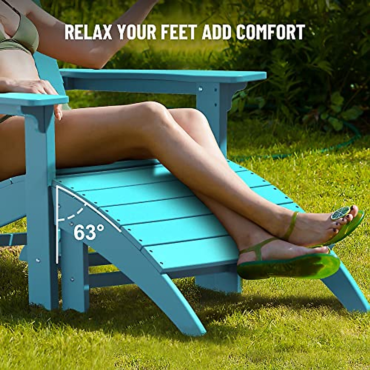 OTSUN Adirondack Ottoman for Adirondack Chair, Footrest for Lounge Chair, Premium HDPE All Weather Resistant for Outdoor, Porch, Yard, Garden, 23.6" L x 21.7" W x 15.3" H, Light Blue