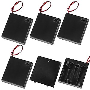 5pcs 4 AA Battery Holder with Cover and Switch, 4X 1.5V AA Battery Holder Case with Wires and ON/Off Switch, 6V AA Battery Holder with Switch