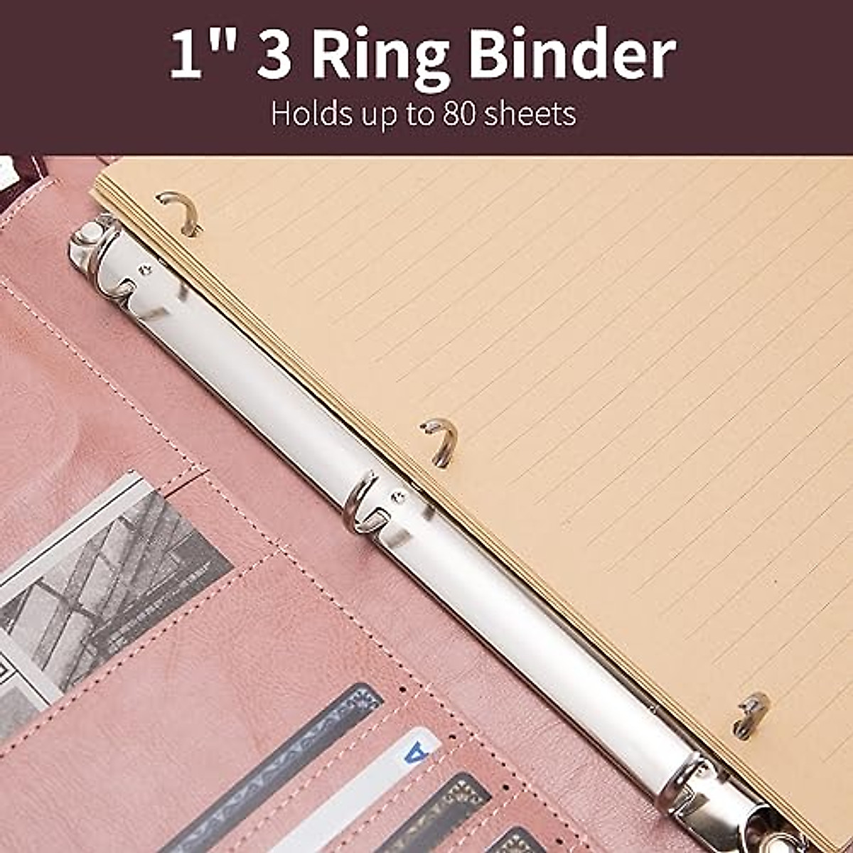 Geslun Vegan Leather 3 Ring Binder Portfolio, 8.5 x 14 Legal Size Pad Holder, Hidden Handle, Zippered Padfolio with 15” Laptop Organizer, Professional Business Folio for Women, Pink