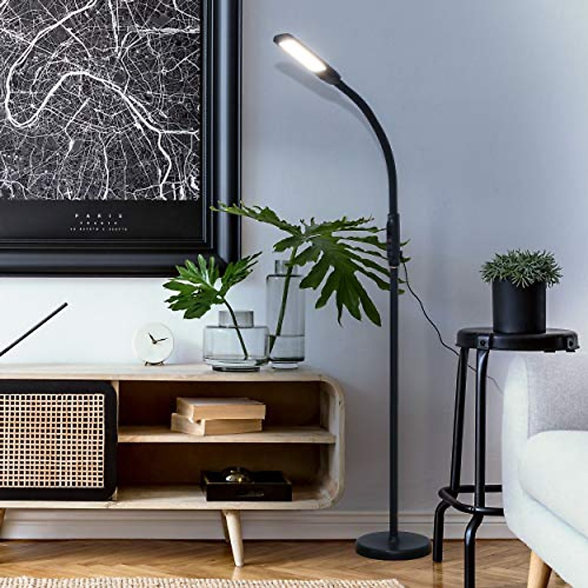 Brightech Vista 3-in-1 Desk Lamp for Living Rooms, LED Floor Lamp, Tall Lamp with Remote Control, Work Light for Documents, Standing Lamp with Flexible & Adjustable Gooseneck for Reading and Crafts