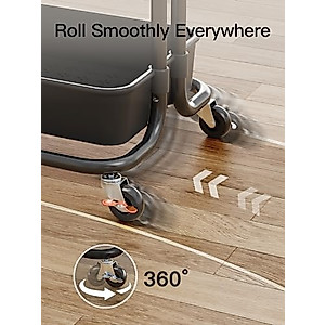 Pipishell 4-Tier Rolling Cart, Utility Cart with Lockable Casters, PP Plastic Storage Baskets, Hanging Cups & Hooks, Rolling Cart for Living Room, Bedroom, Kitchen, Bathroom, Art Studio(Black)