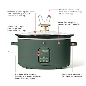Beautiful 6 Qt Programmable Slow Cooker, Thyme Green by Drew Barrymore
