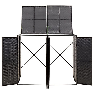 Homgoday Double Wheelie Bin Shed, Black Outdoor Patio Garbage Can, 55.1" x 31.5" x 46.1" Recycling Dustbin Trash Cover Storage Shed Enclosure, for Garden Poly Rattan