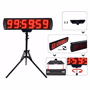 GANXIN 5 Inch LED Race Clock with Tripod for Running Events,Marathon Countdown Clock,Gym Timer Clock,Count Up,Stopwatch,Wireless Remote Control&APP Control,5 Levels Brightness Adjustable (Red)
