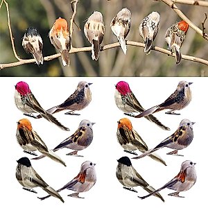 FBIRDY 12pcs Artificial Birds Artificial Sparrow Realistic Birds Faux Birds Feather Birds Foam Birds for Decorative Hanging Ornaments Yard Patio Wreath Designs Garden Decoration