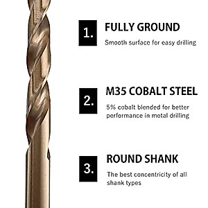 Hymnorq Metric M35 Cobalt Steel Extremely Heat Resistant Twist Drill Bits with Straight Shank Set of 13pcs to Cut Through Hard Metals Such as Stainless Steel and Cast Iron