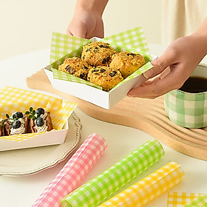 100Pcs Wax Paper Sheets for Food, Basket Liners Food Picnic Paper Sheets Greaseproof Deli Wrapping Sheets, 7 x 7 Inch (Yellow Checke)