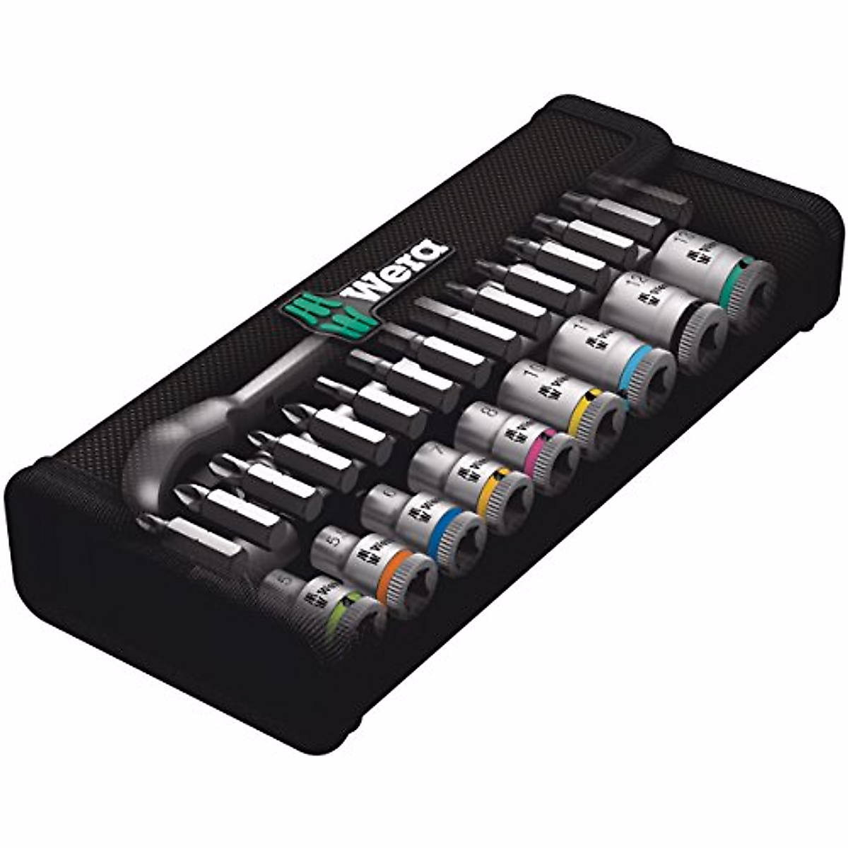 Wera 05004018001 8100 SA 8 Zyklop Metal Ratchet Set with Switch Lever, 1/4" Drive, Metric, 28 Pieces