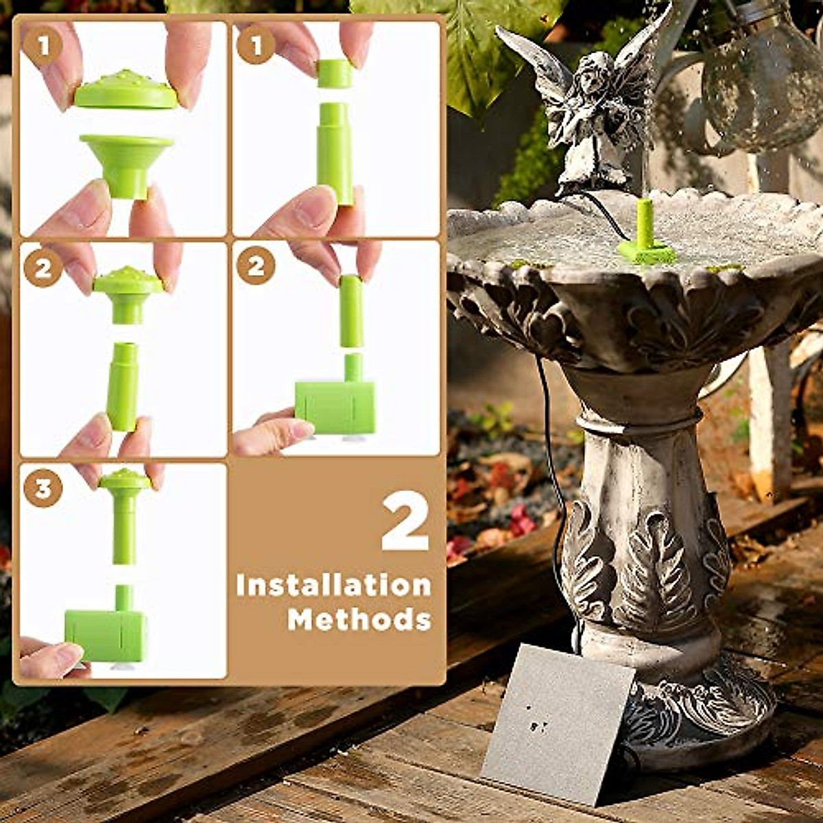 Ottertata Solar Fountain Pump for Bird Bath, 1.4W Solar Bird Bath Fountains with13 Nozzles, Free Standing Solar Water Fountain for Pond, Pool, Fish Tank, Aquarium and Garden