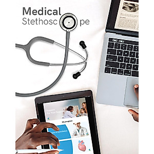 FriCARE Dual Head Stethoscope - Stethoscopes for Nurses, Medical Nursing Students, Paramedics/EMT/LVN/VNA Backup - FSA/HSA Eligible Estetoscopio, Haze Grey Tube, Stainless Steel Chestpiece