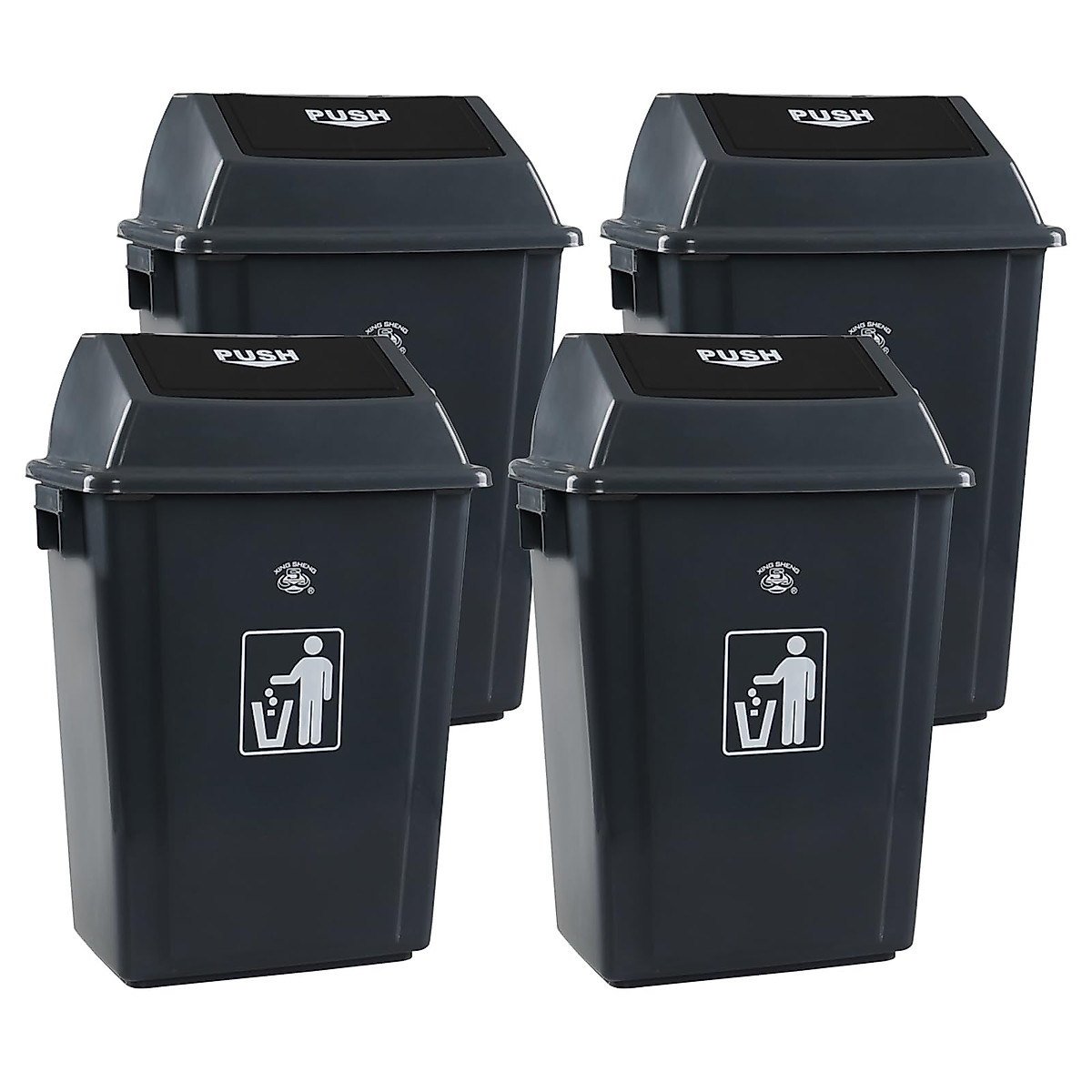 Ucake 13 Gallon Large Plastic Trash Can with Swing Lid, Kitchen Garbage Can with Lid, 4 Packs